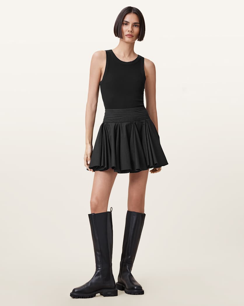 Tulip Black Cotton Mini Skirt Black | ALLSAINTS
